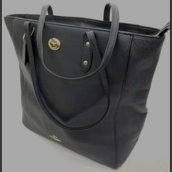 Coach | Bags | Coach Midnight Leather Tote Turnlock Goldtone Hardware ...
